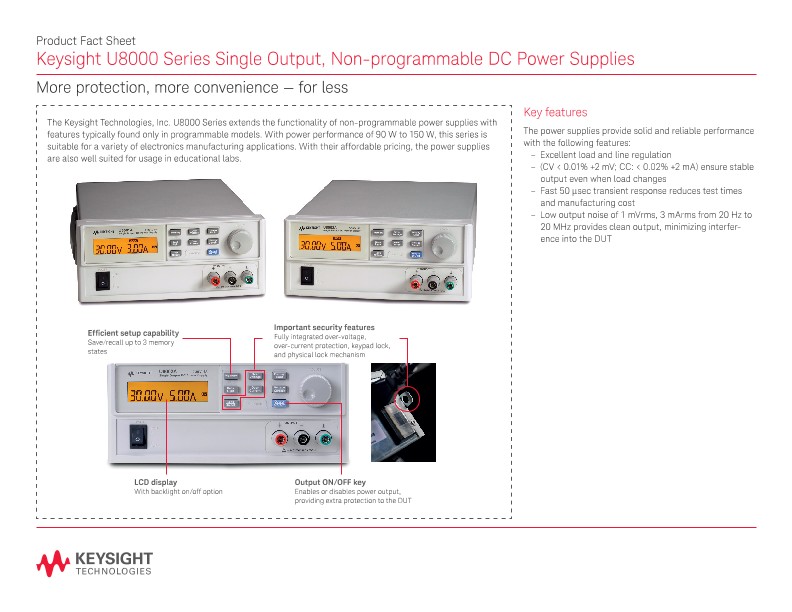 U8000 Series Single Output, Non-programmable DC Power Supplies PDF Asset Page | Keysight